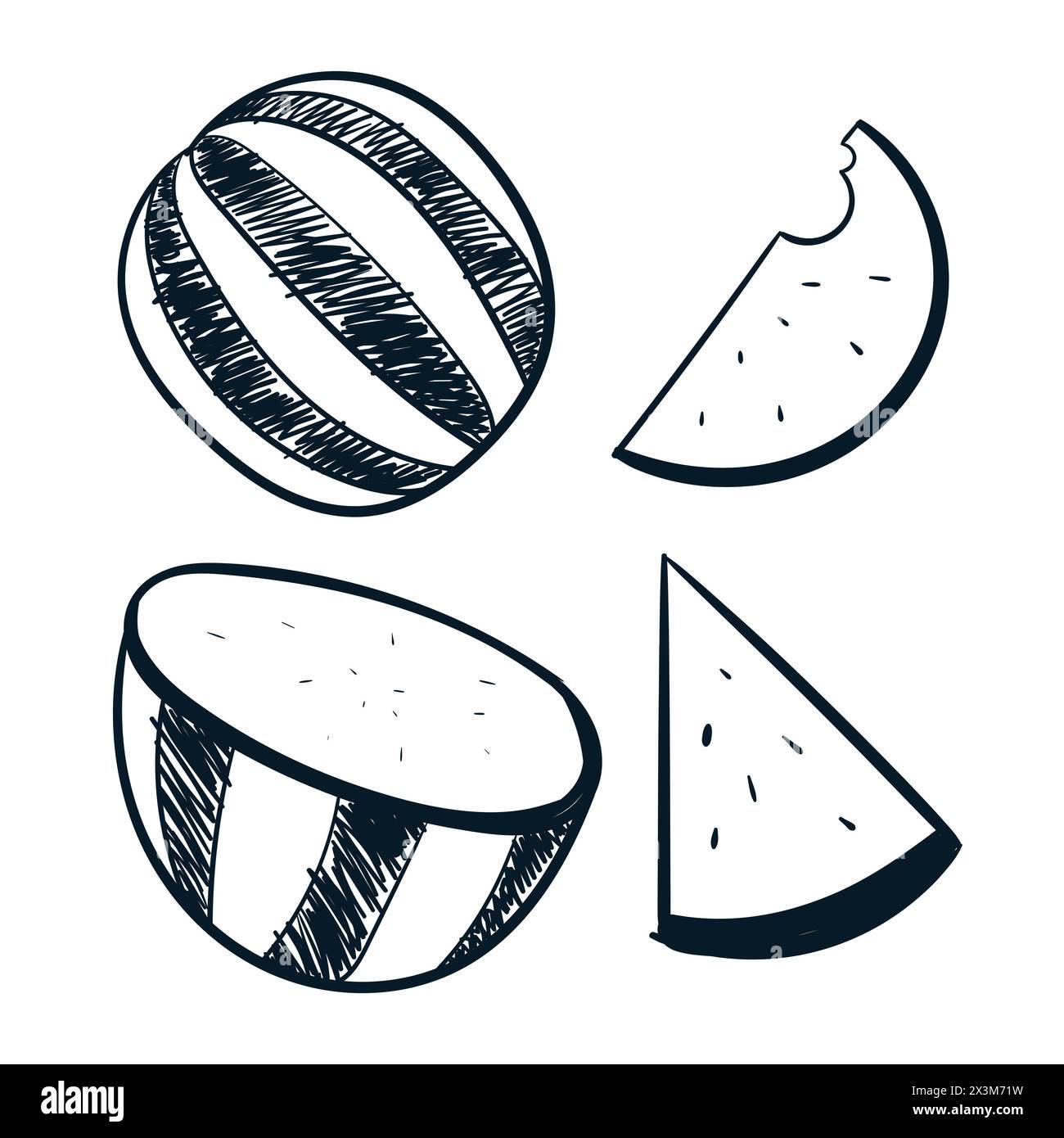 Watermelon Fruit Drawing Set Vector Watermelon Scribbles Doodle icons ...