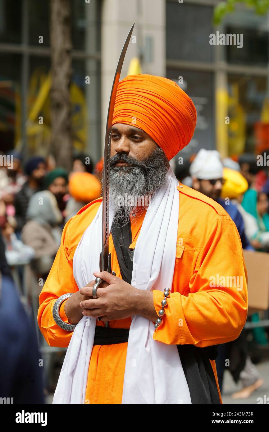 Madison Avenue, New York, USA, April 27, 2024 - Thousands of Sikh Marches in the 2024 Sikh Day ...