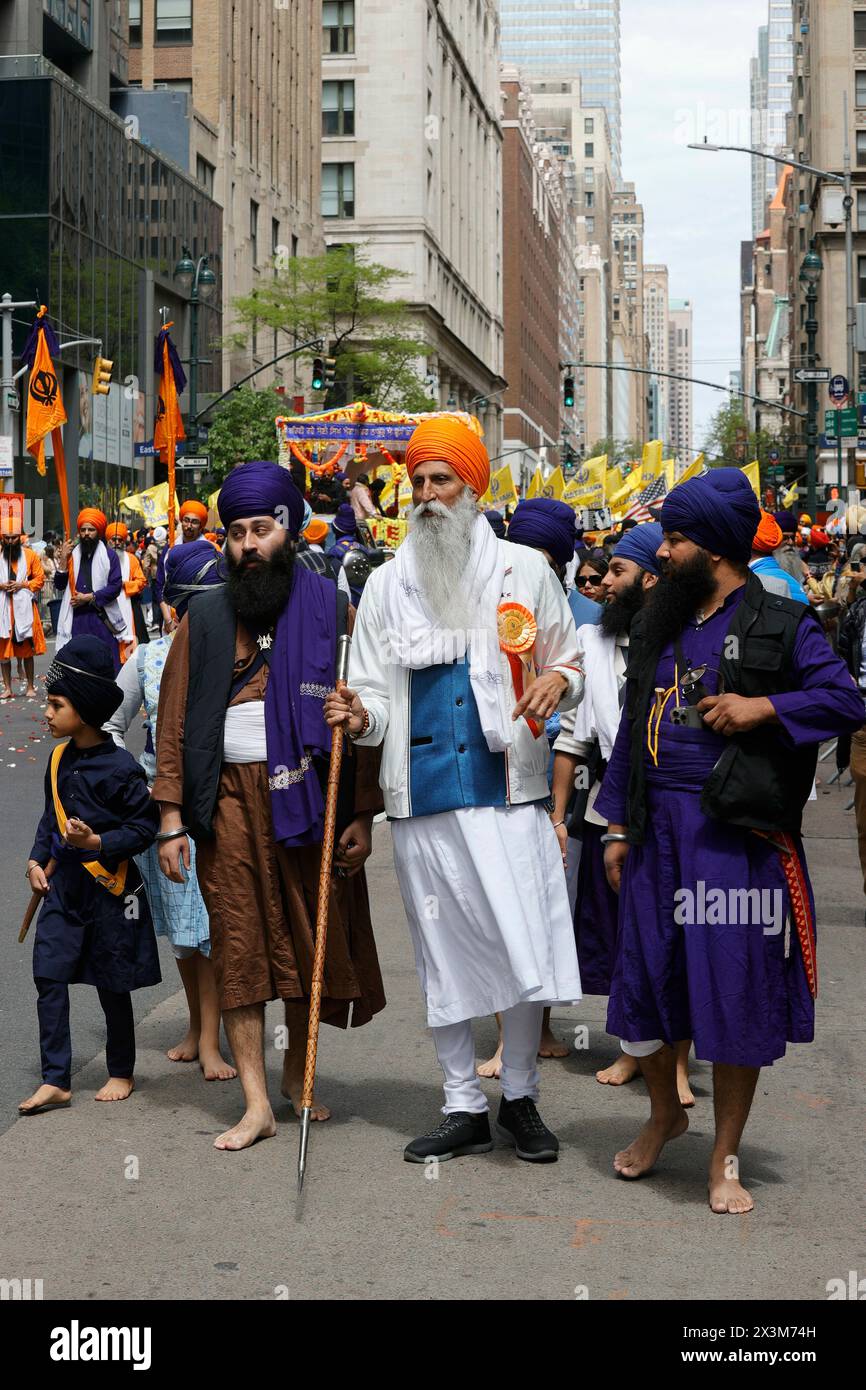 Madison Avenue, New York, USA, April 27, 2024 - Thousands of Sikh Marches in the 2024 Sikh Day ...