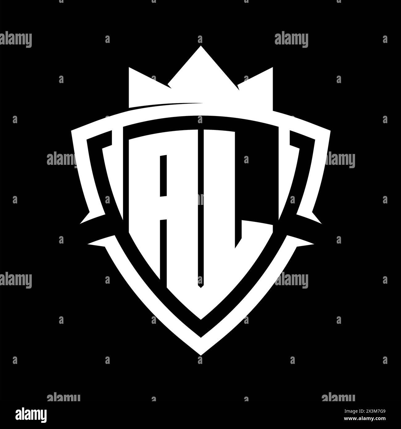AL Letter bold monogram with triangle curve shield shape with crown ...