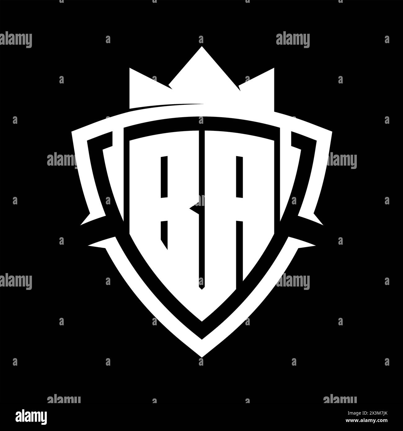 BA Letter bold monogram with triangle curve shield shape with crown ...