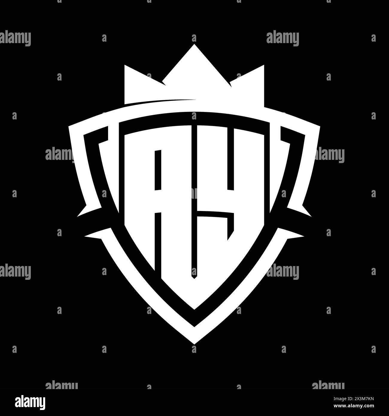 AY Letter bold monogram with triangle curve shield shape with crown ...