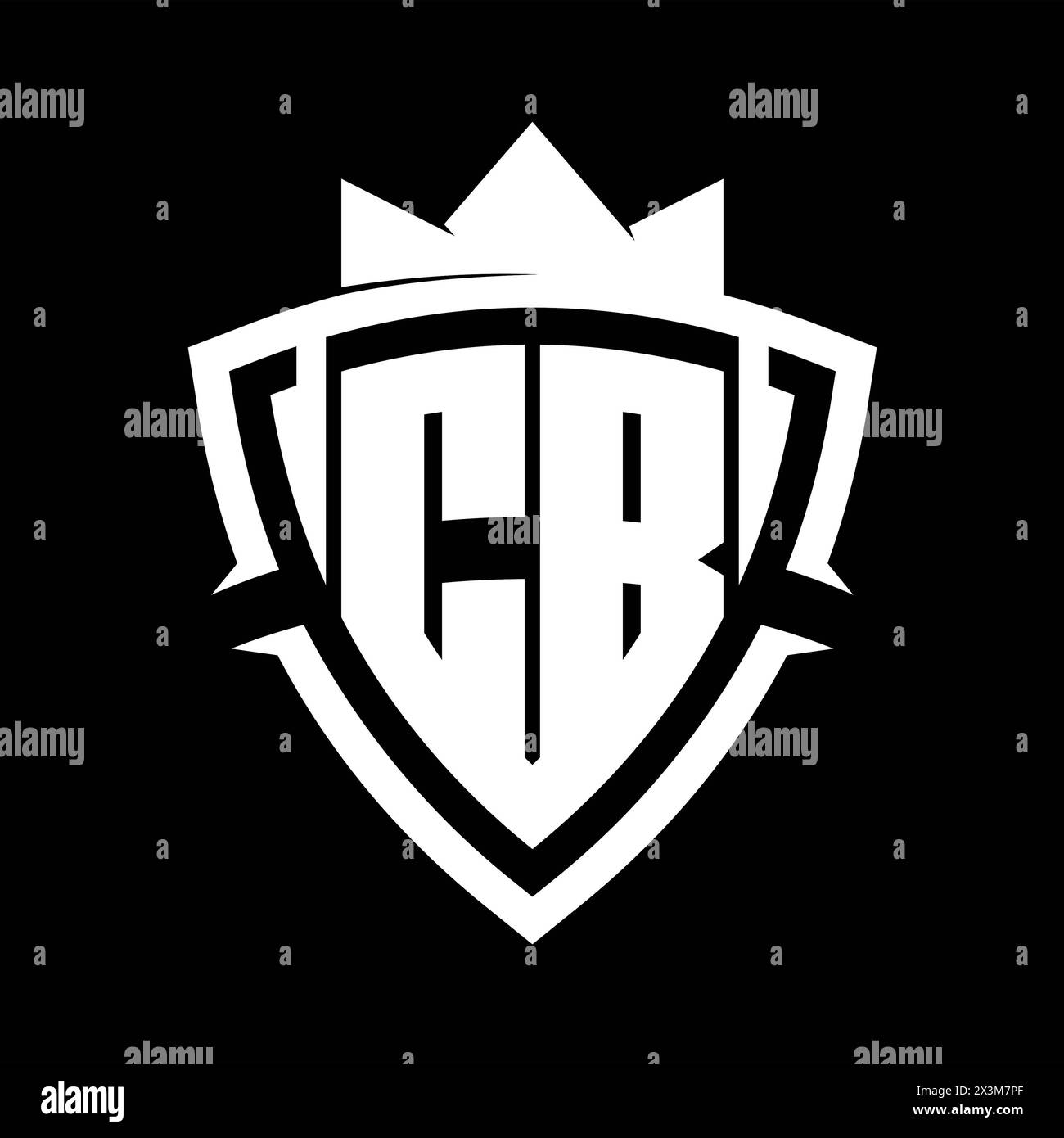 Cb Letter Bold Monogram With Triangle Curve Shield Shape With Crown White And Black Background