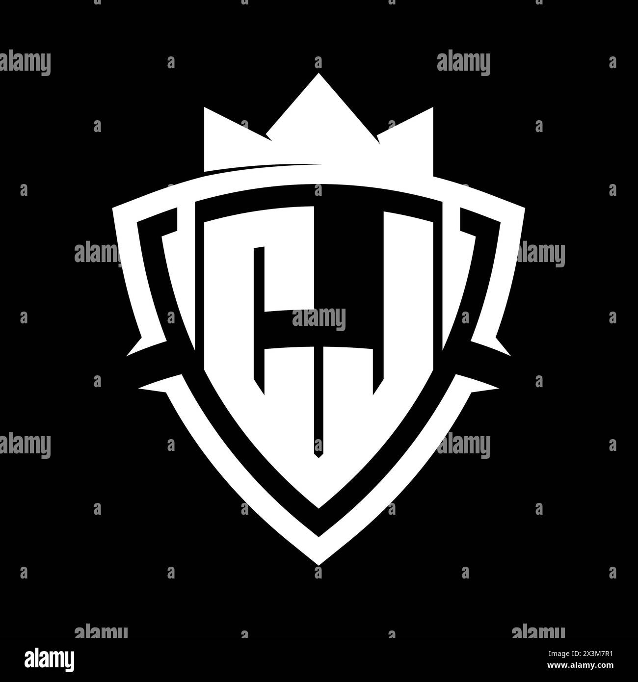 CJ Letter bold monogram with triangle curve shield shape with crown ... CJ Letter bold monogram with triangle curve shield shape with crown ...