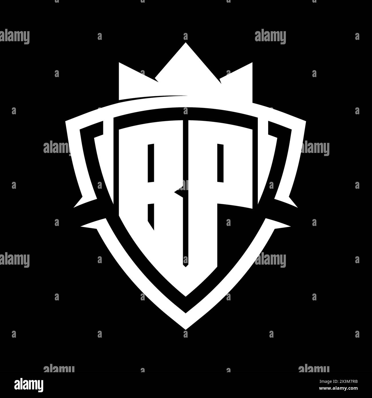 BP Letter bold monogram with triangle curve shield shape with crown ...