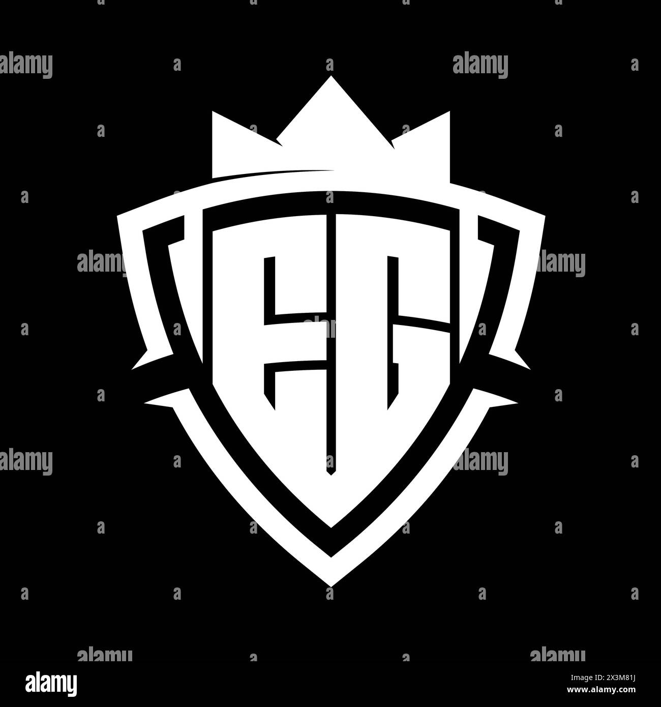 EG Letter bold monogram with triangle curve shield shape with crown ...
