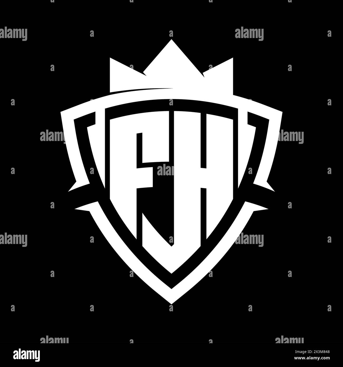 FH Letter bold monogram with triangle curve shield shape with crown ...
