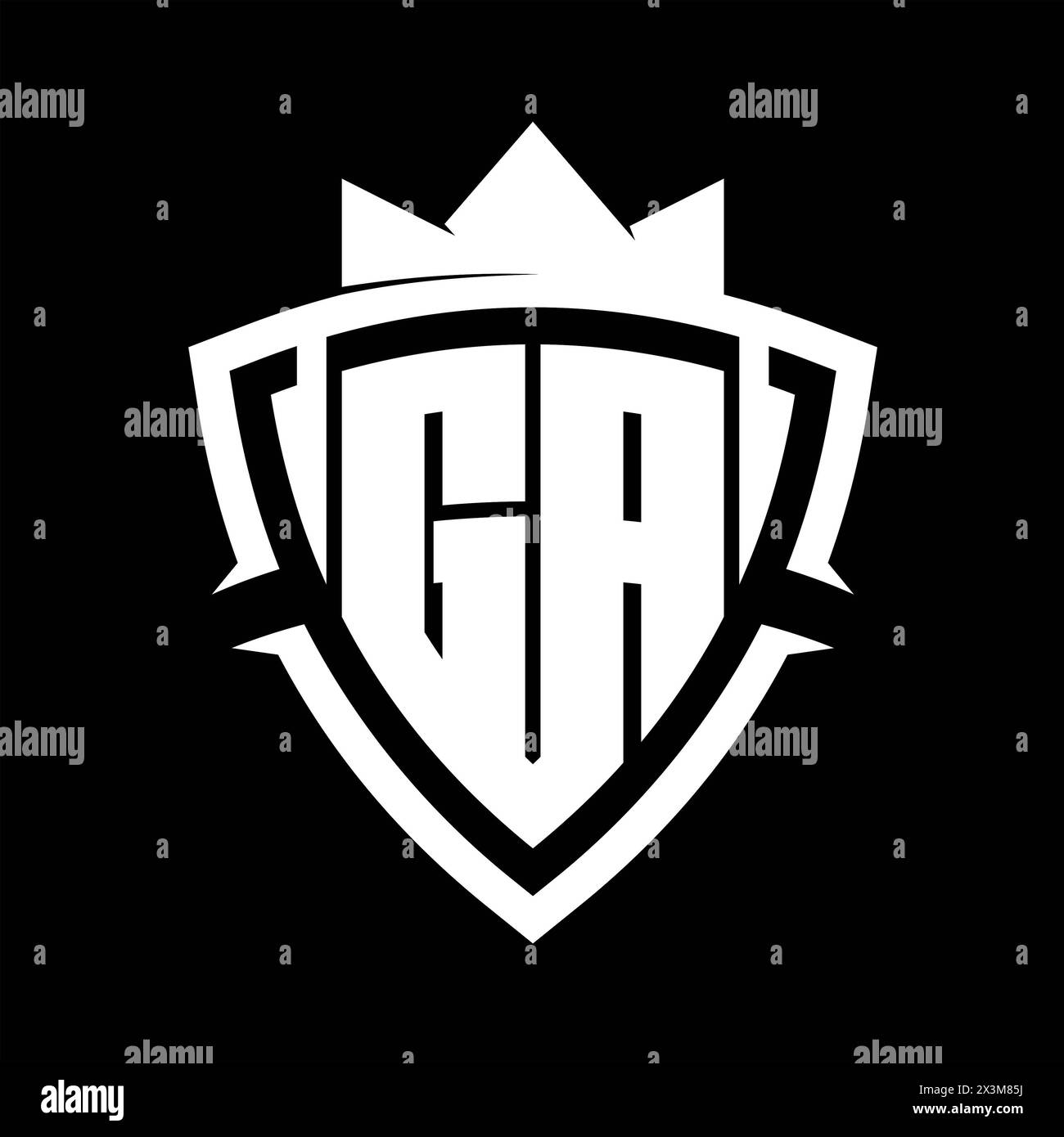 GA Letter bold monogram with triangle curve shield shape with crown ...