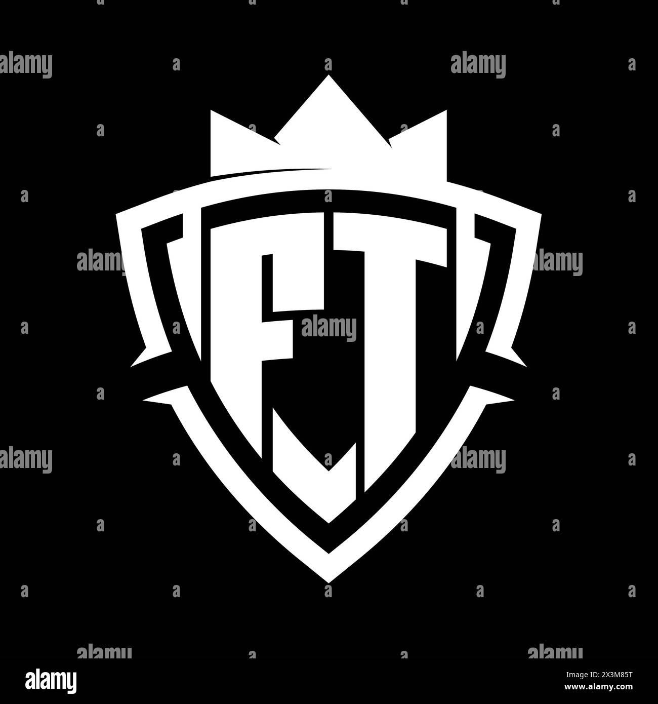 FT Letter bold monogram with triangle curve shield shape with crown ...