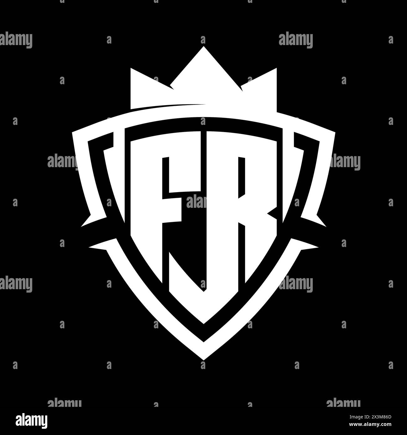 FR Letter bold monogram with triangle curve shield shape with crown ...