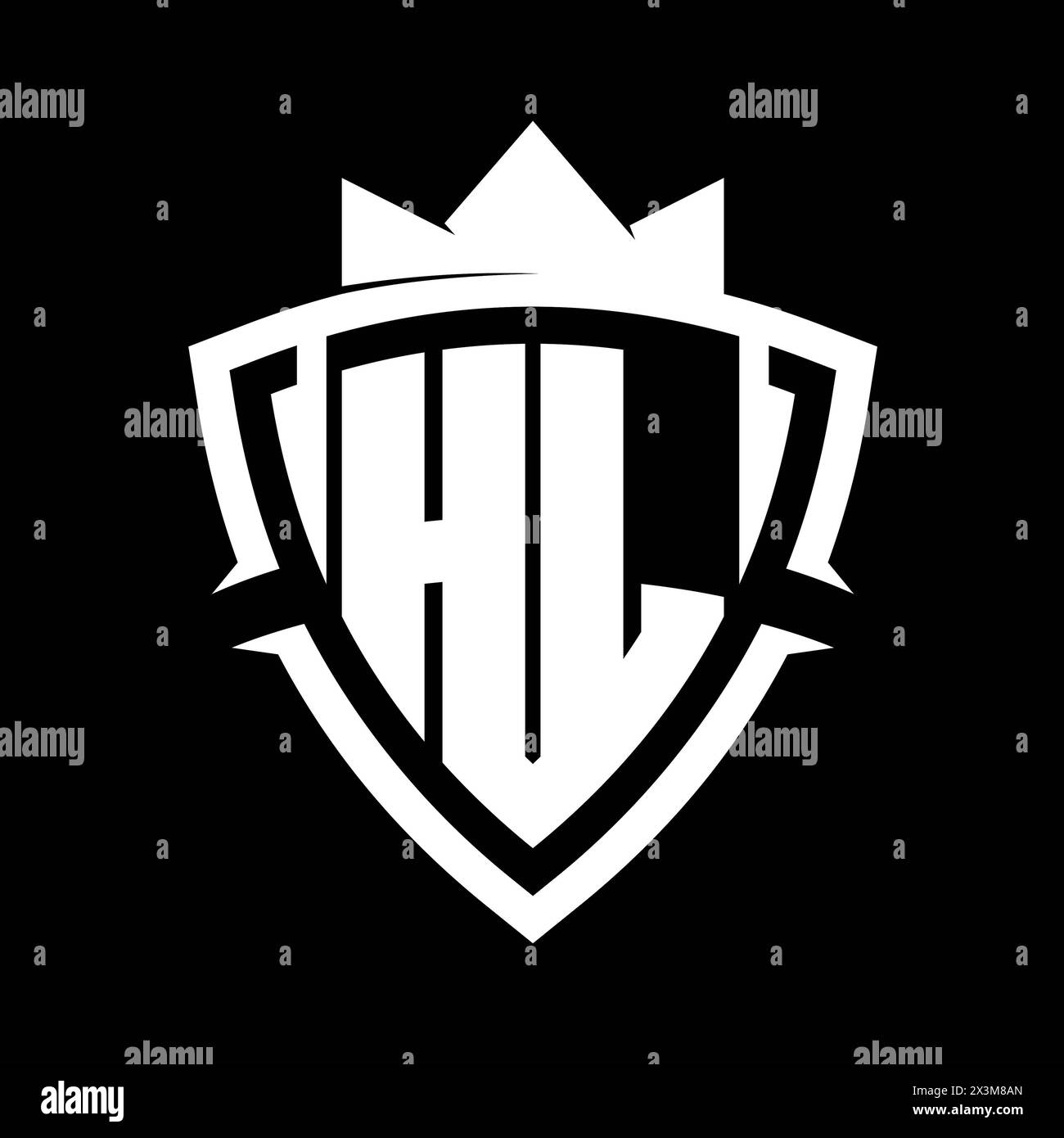 HL Letter bold monogram with triangle curve shield shape with crown white and black background ...