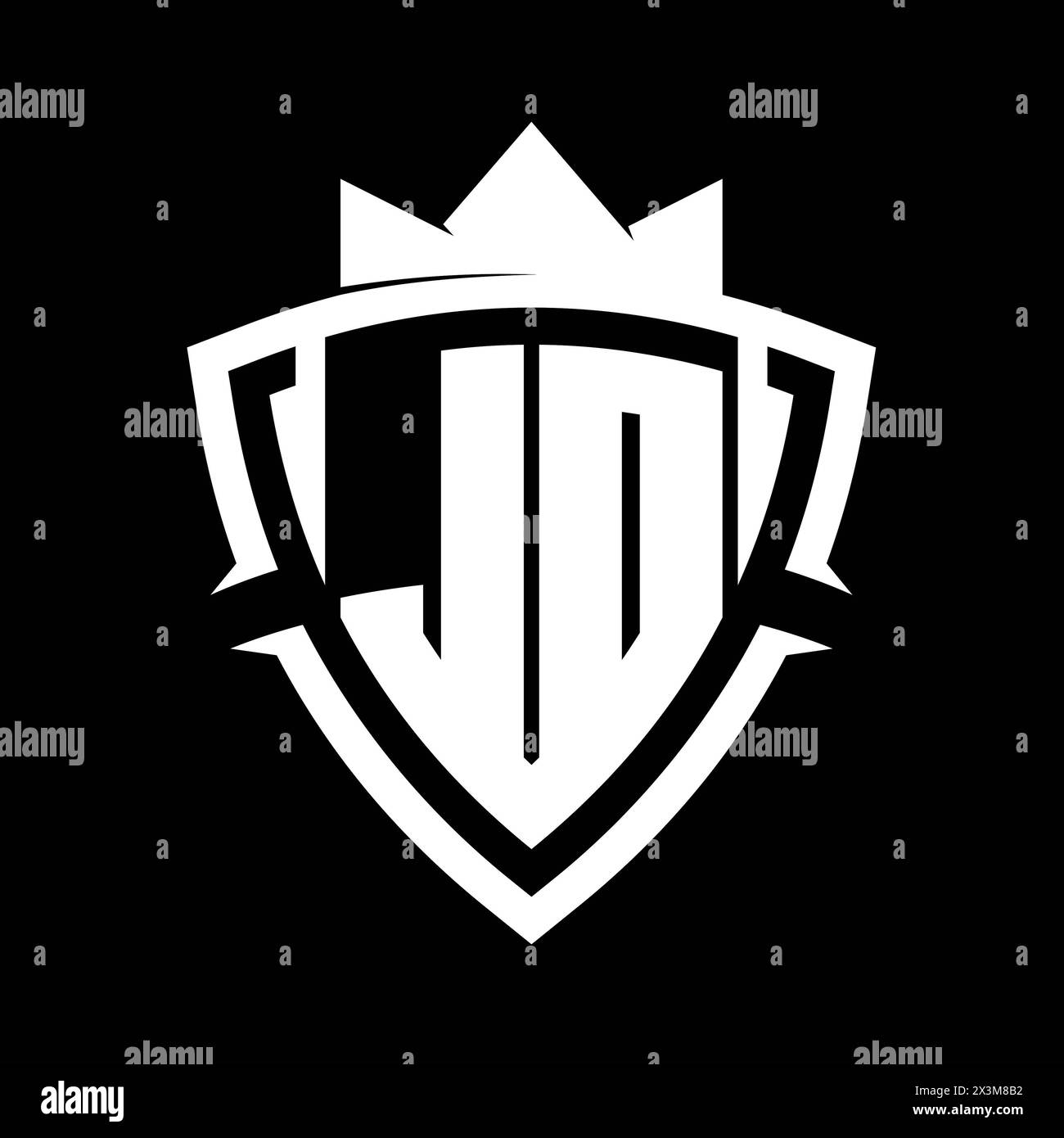 JD Letter bold monogram with triangle curve shield shape with crown ...