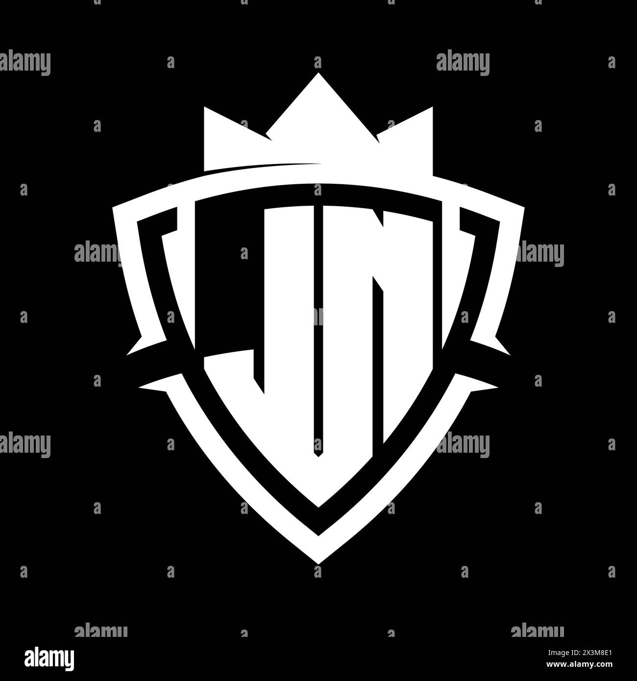 JN Letter bold monogram with triangle curve shield shape with crown ...