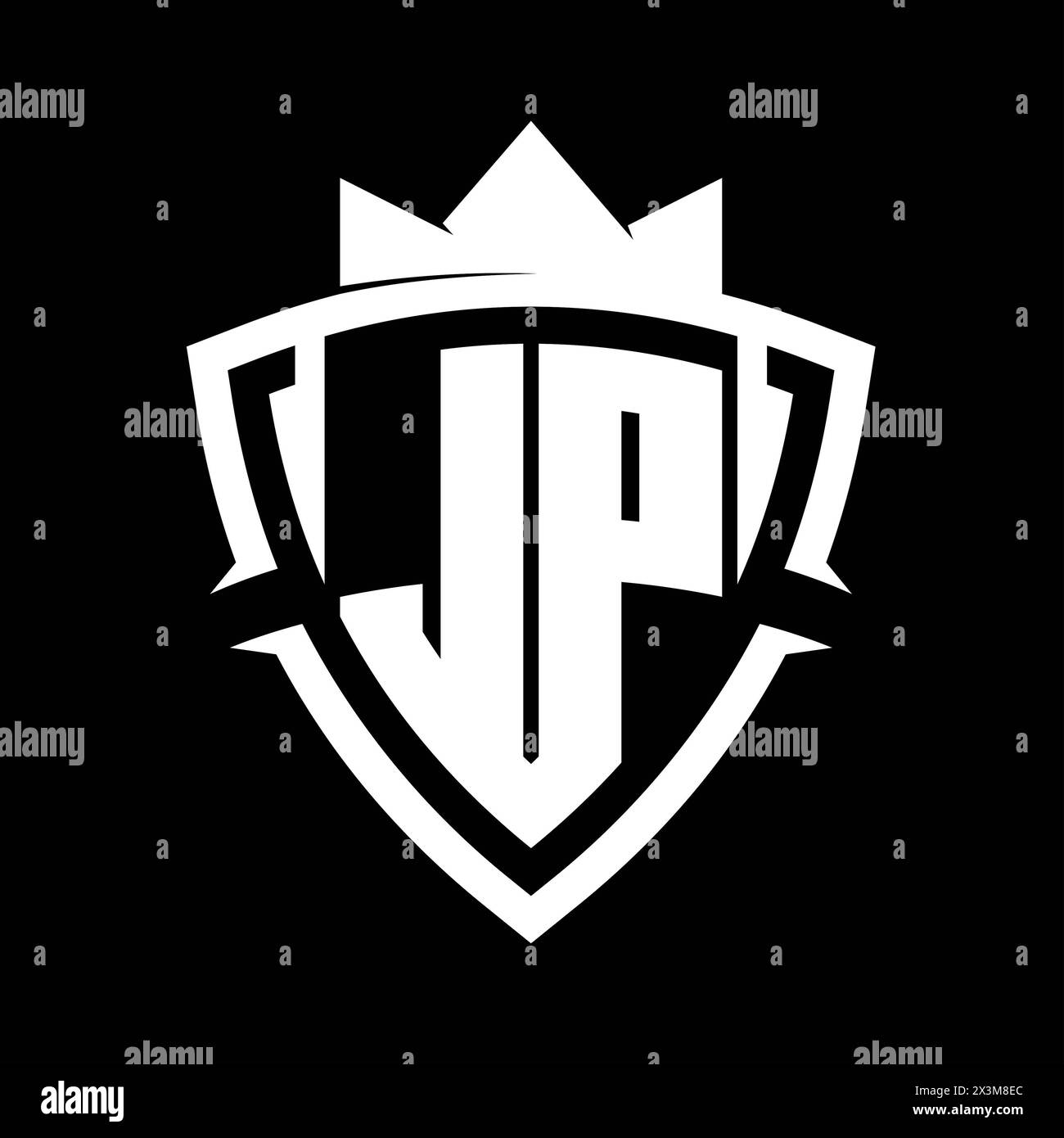 JP Letter bold monogram with triangle curve shield shape with crown ...