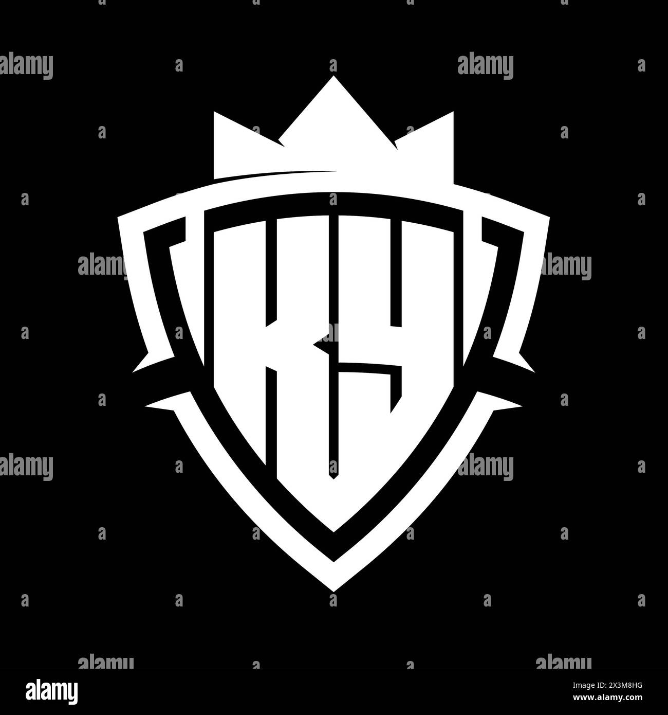 KY Letter bold monogram with triangle curve shield shape with crown ...