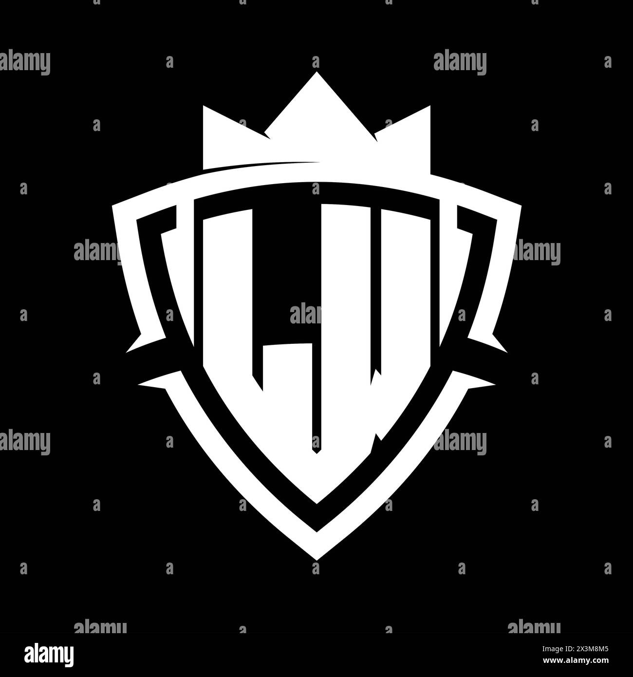 LW Letter bold monogram with triangle curve shield shape with crown ...