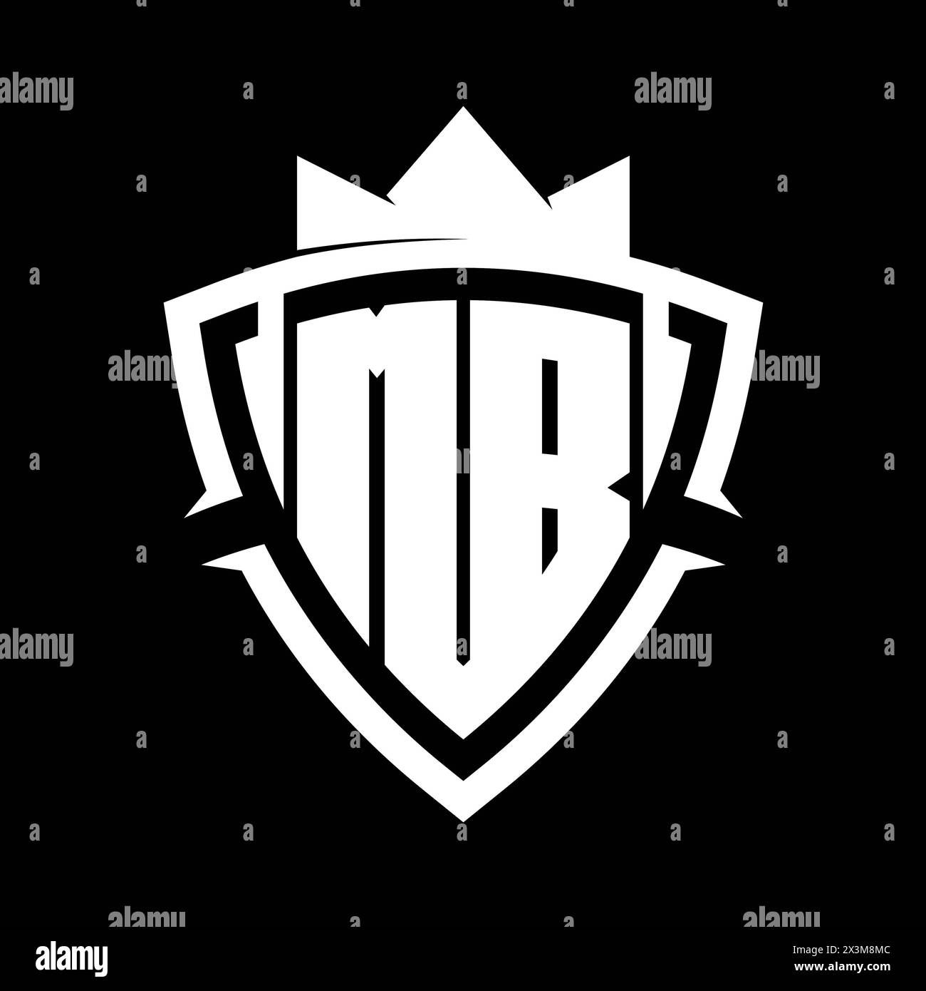 MB Letter bold monogram with triangle curve shield shape with crown ...