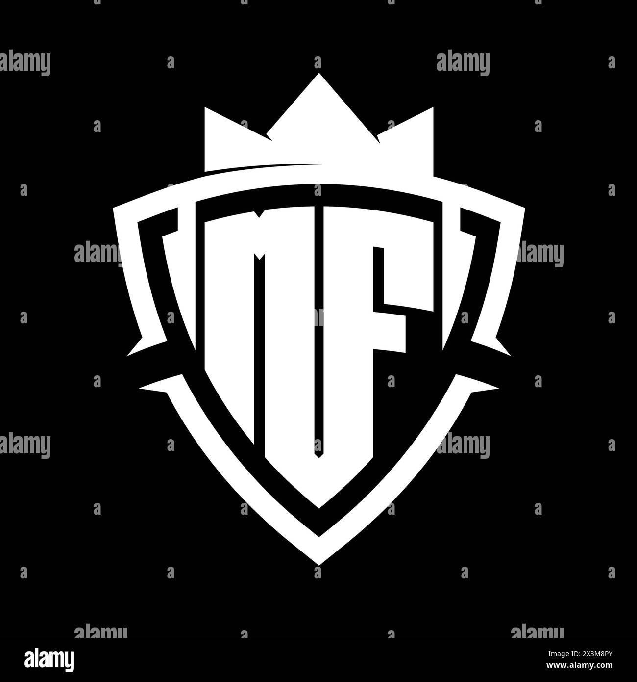 MF Letter bold monogram with triangle curve shield shape with crown ...