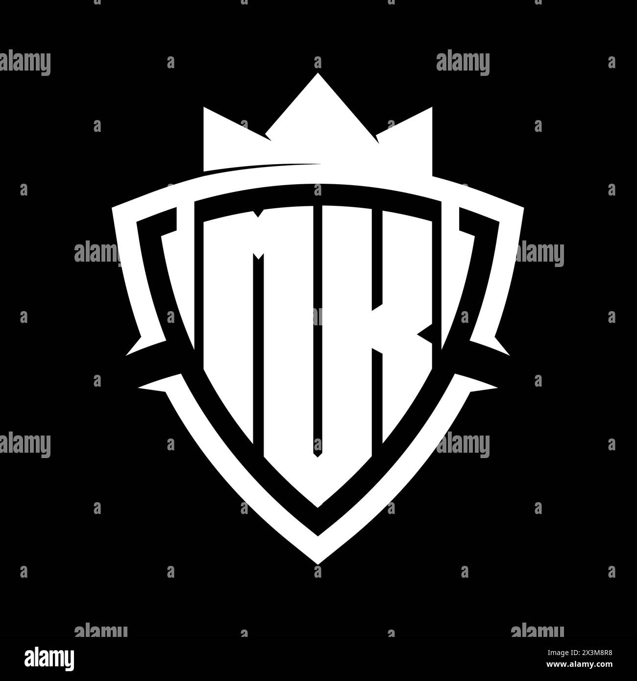MK Letter bold monogram with triangle curve shield shape with crown ...