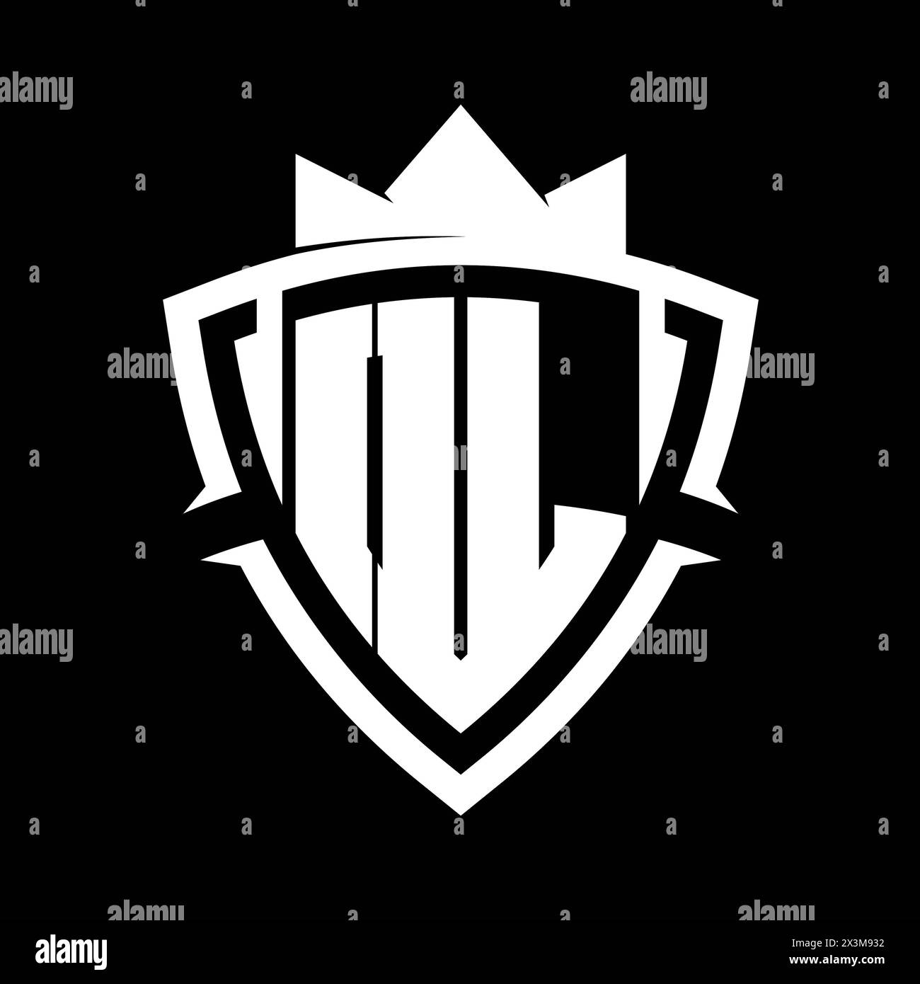 OL Letter bold monogram with triangle curve shield shape with crown white and black background ...