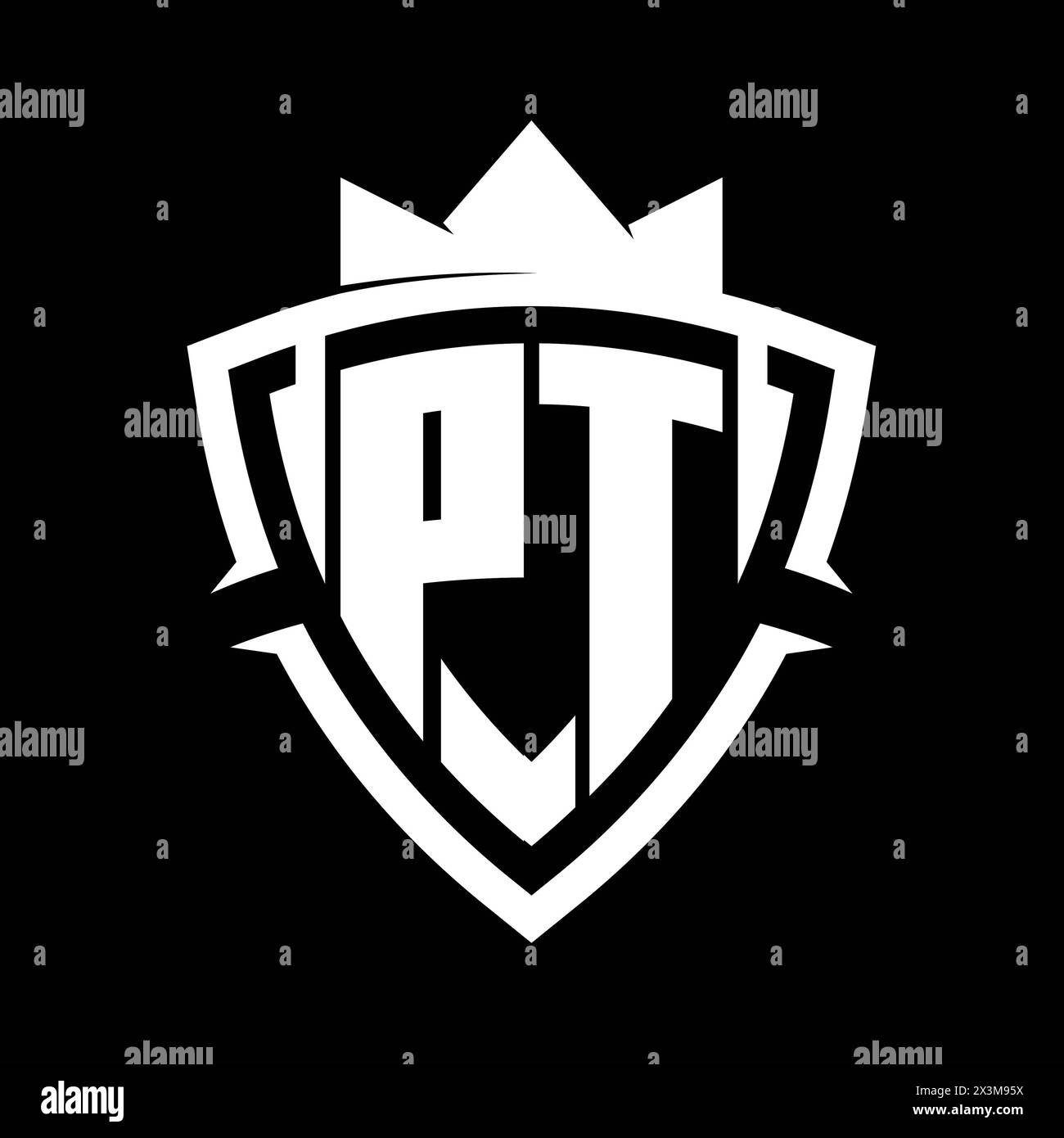 PT Letter bold monogram with triangle curve shield shape with crown ...