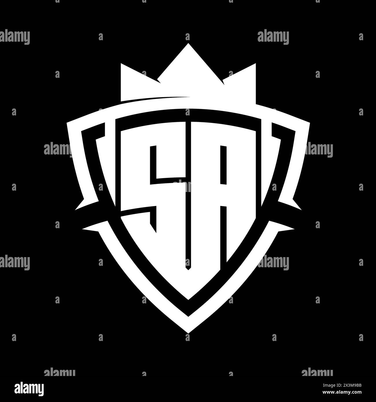 SA Letter bold monogram with triangle curve shield shape with crown ...