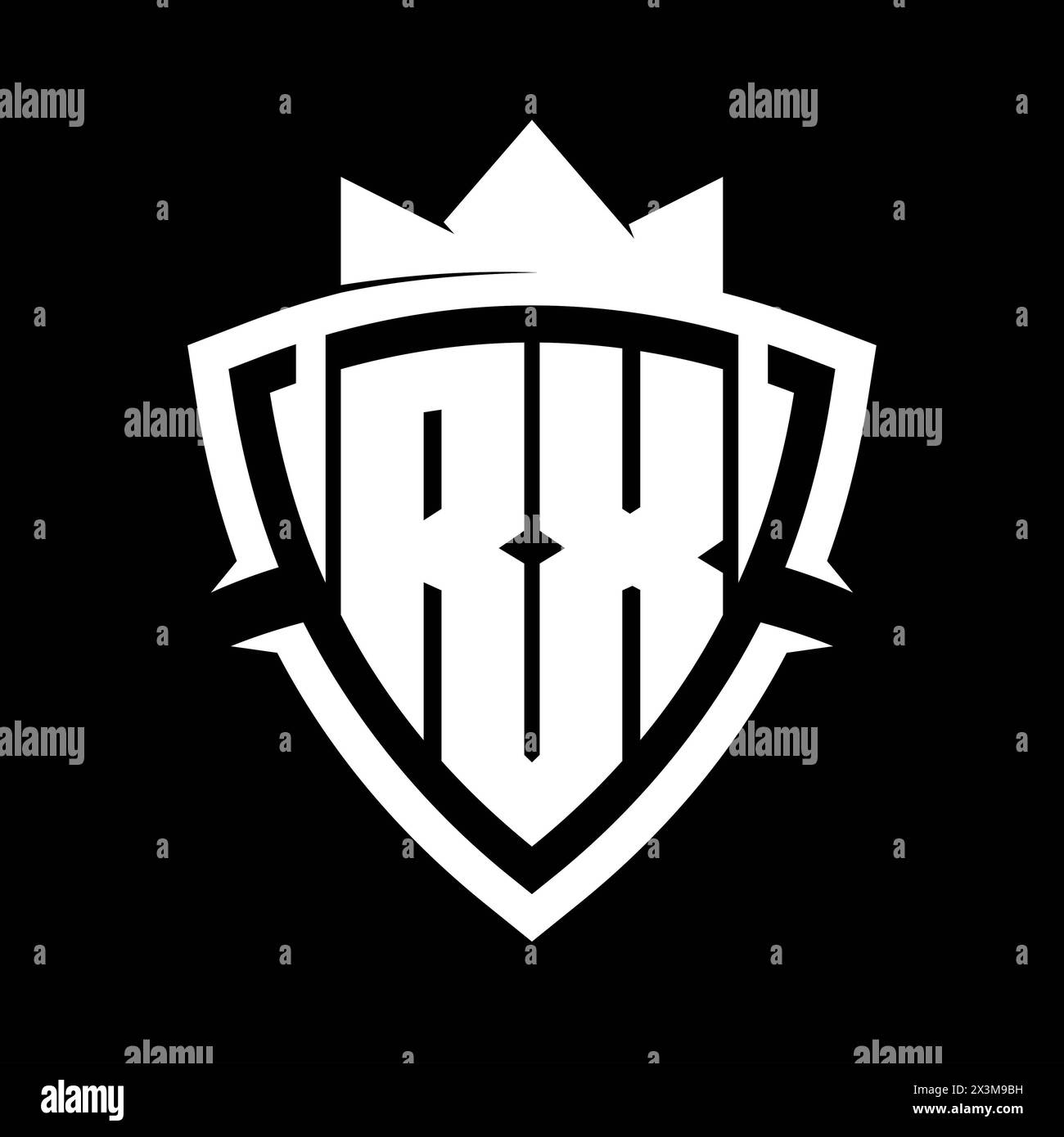 RX Letter bold monogram with triangle curve shield shape with crown ...