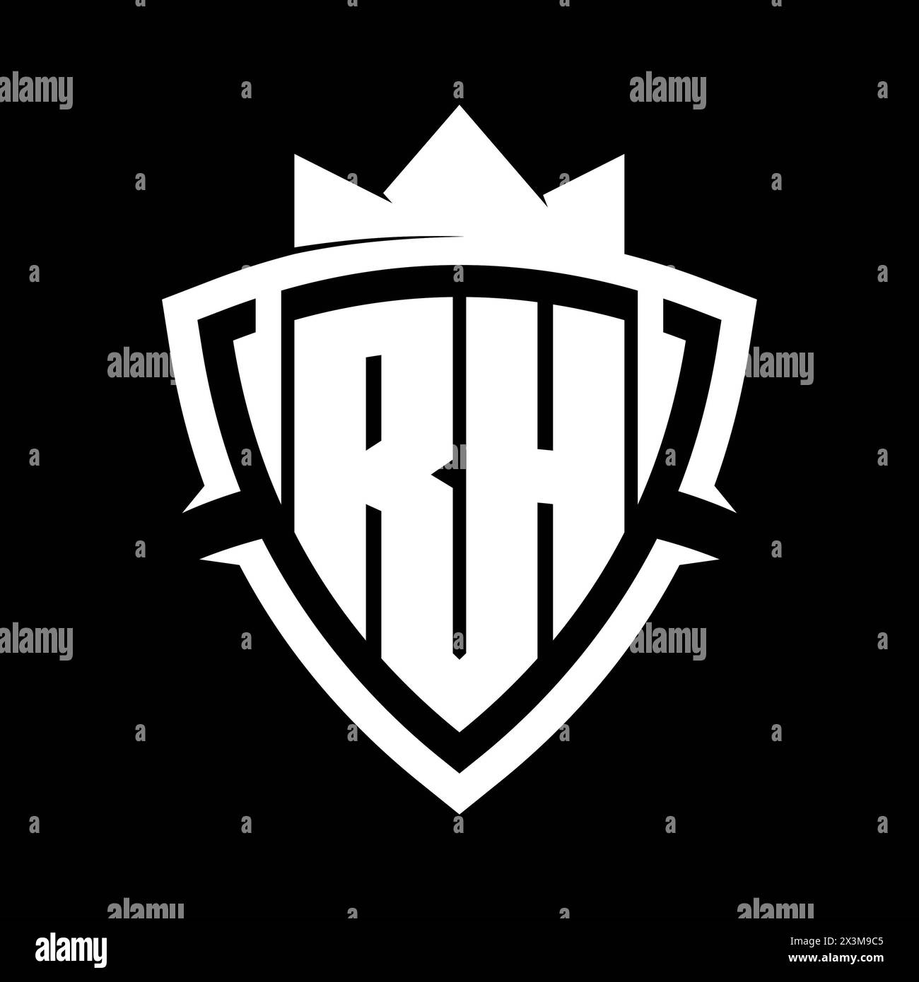 RH Letter bold monogram with triangle curve shield shape with crown ...