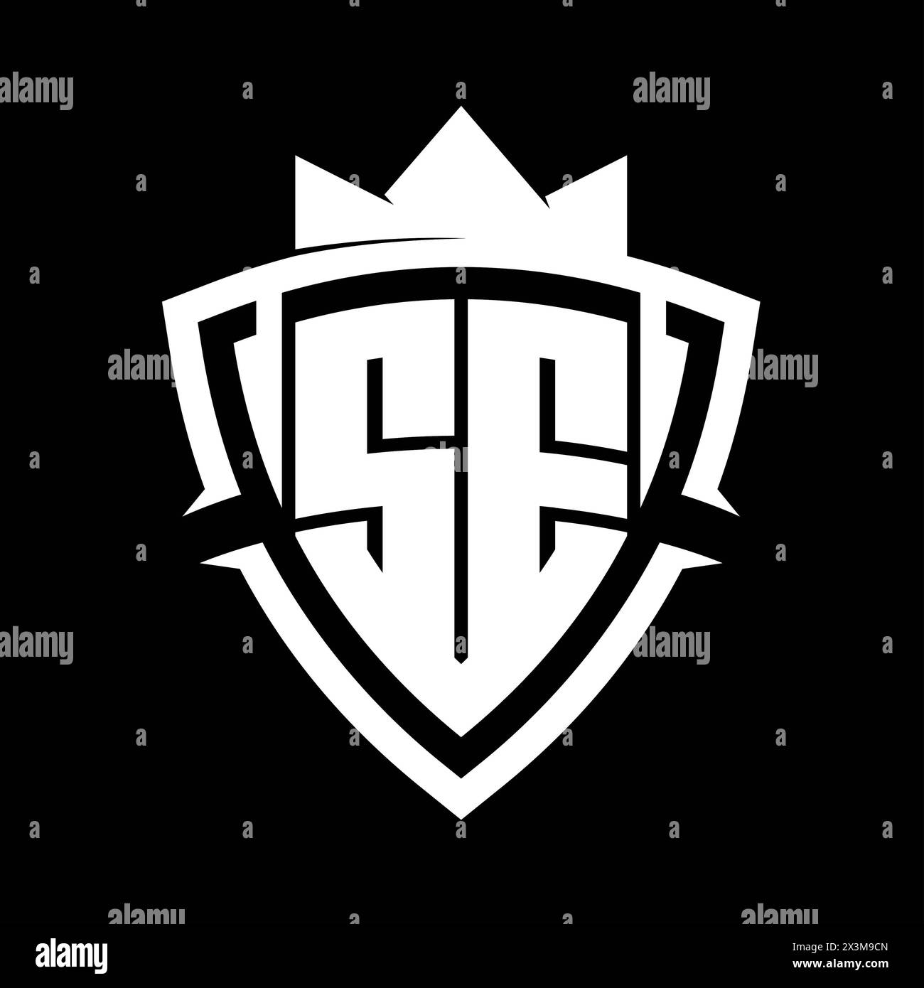 SE Letter bold monogram with triangle curve shield shape with crown ...
