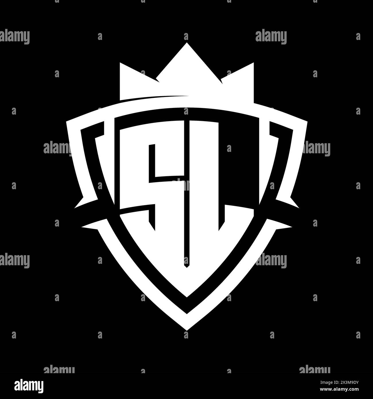 SL Letter bold monogram with triangle curve shield shape with crown ...