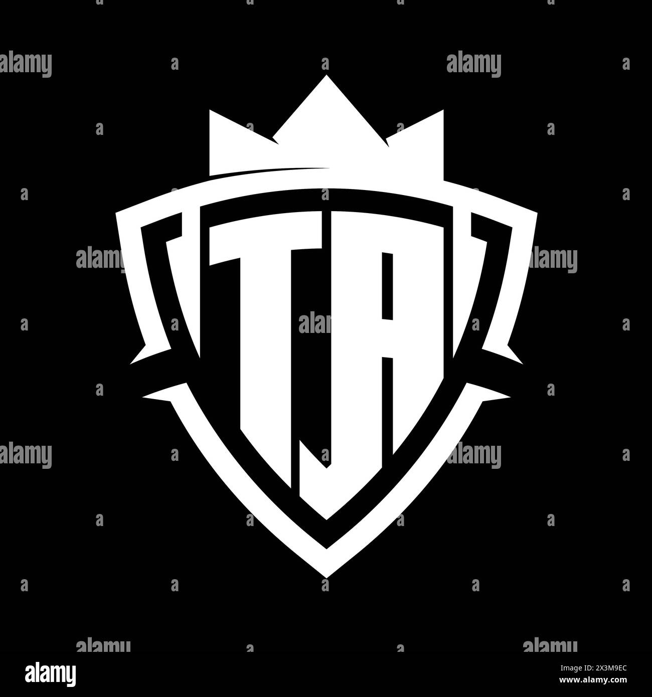TA Letter bold monogram with triangle curve shield shape with crown white and black background ...