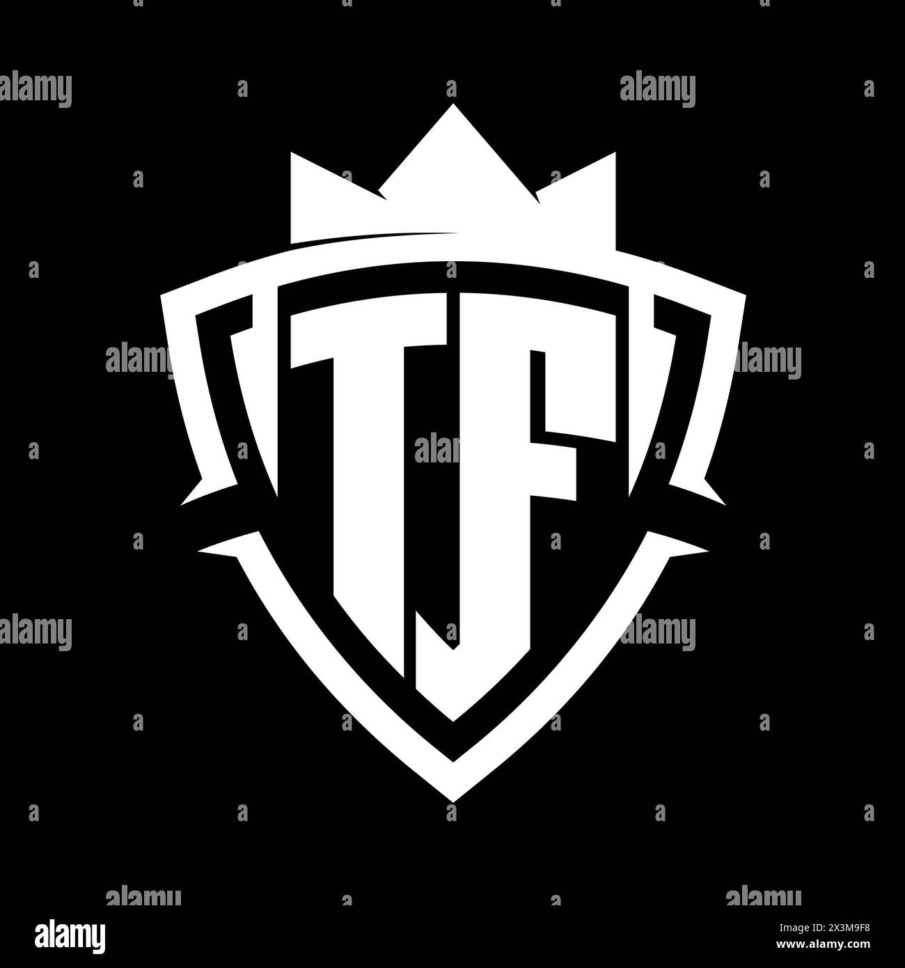 TF Letter bold monogram with triangle curve shield shape with crown ... TF Letter bold monogram with triangle curve shield shape with crown ...
