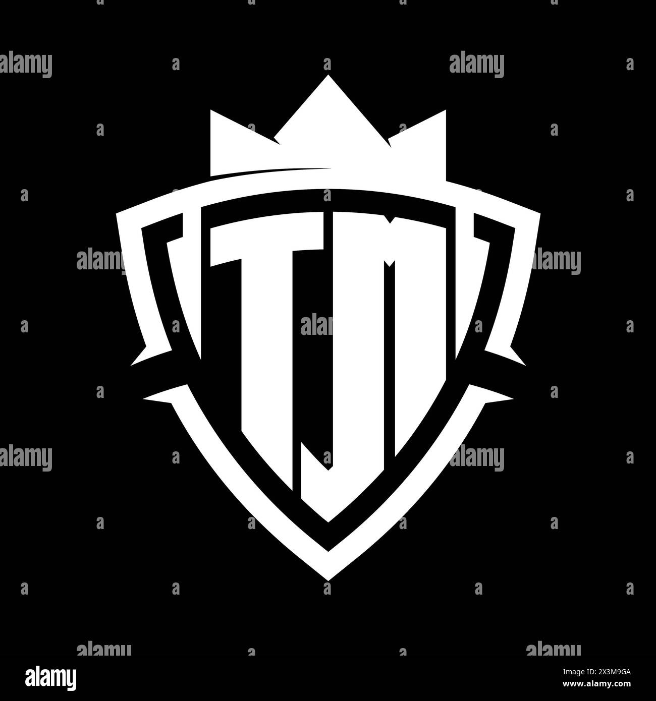 TM Letter bold monogram with triangle curve shield shape with crown ...