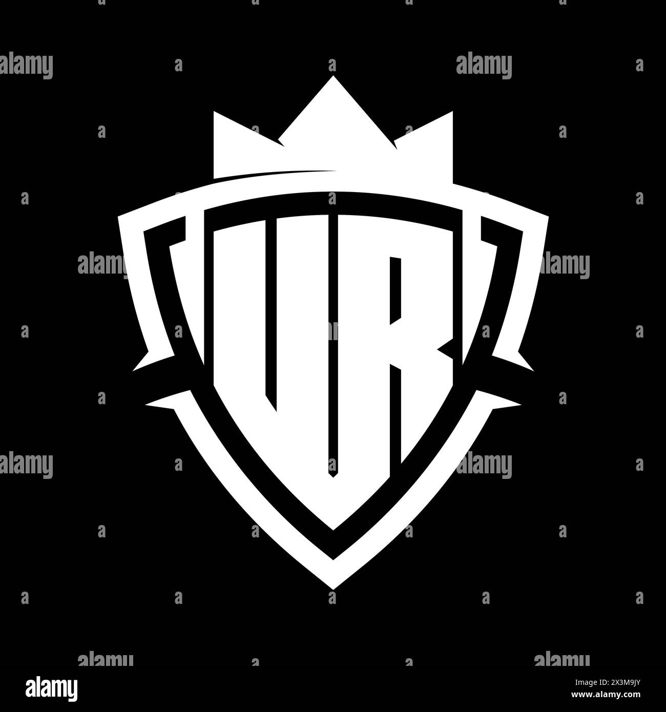 UR Letter bold monogram with triangle curve shield shape with crown ...