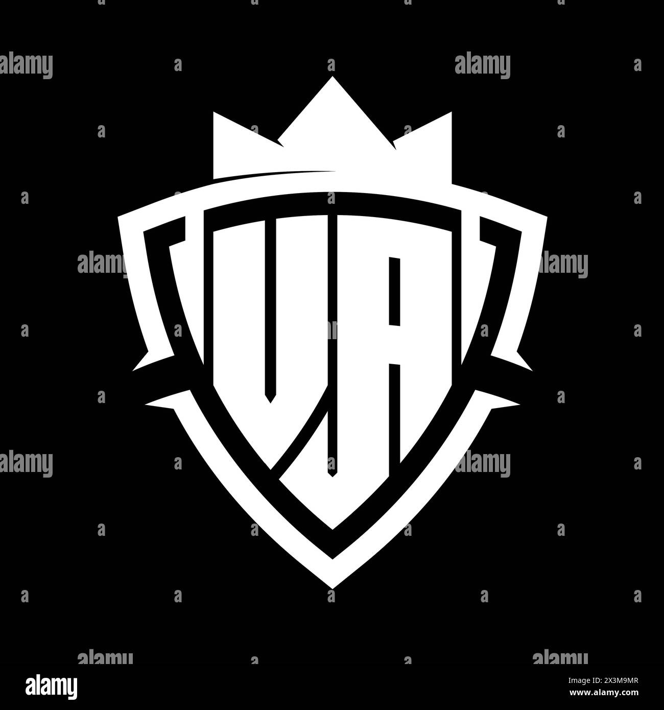 VA Letter bold monogram with triangle curve shield shape with crown ...