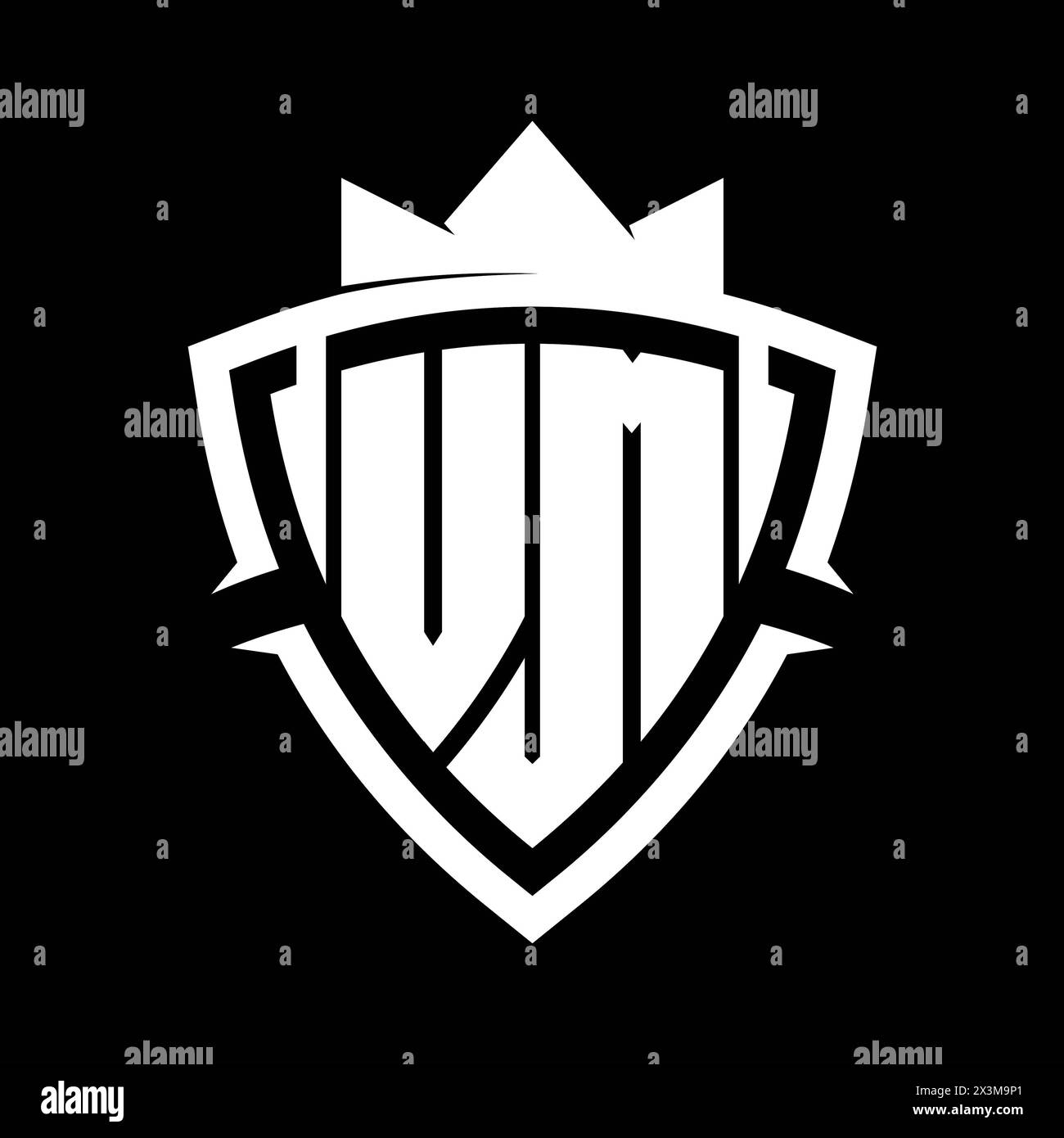 VM Letter bold monogram with triangle curve shield shape with crown ...