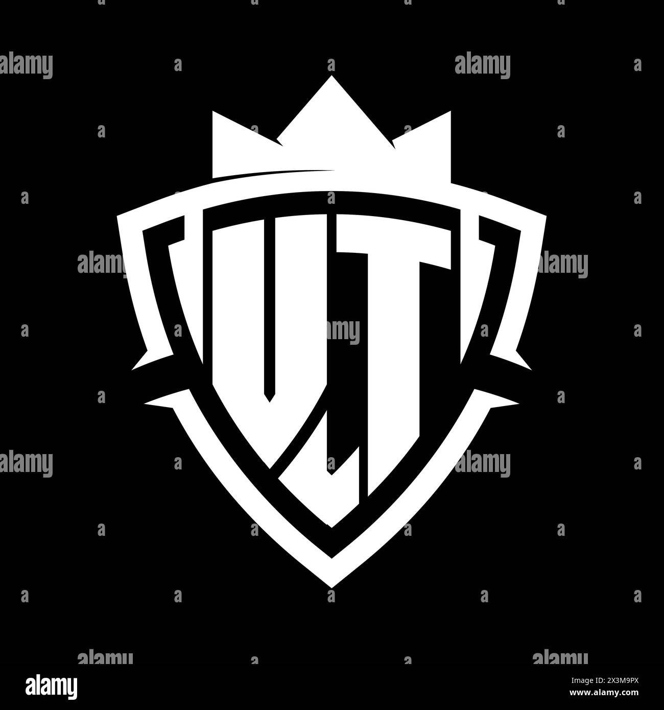 VT Letter bold monogram with triangle curve shield shape with crown ...