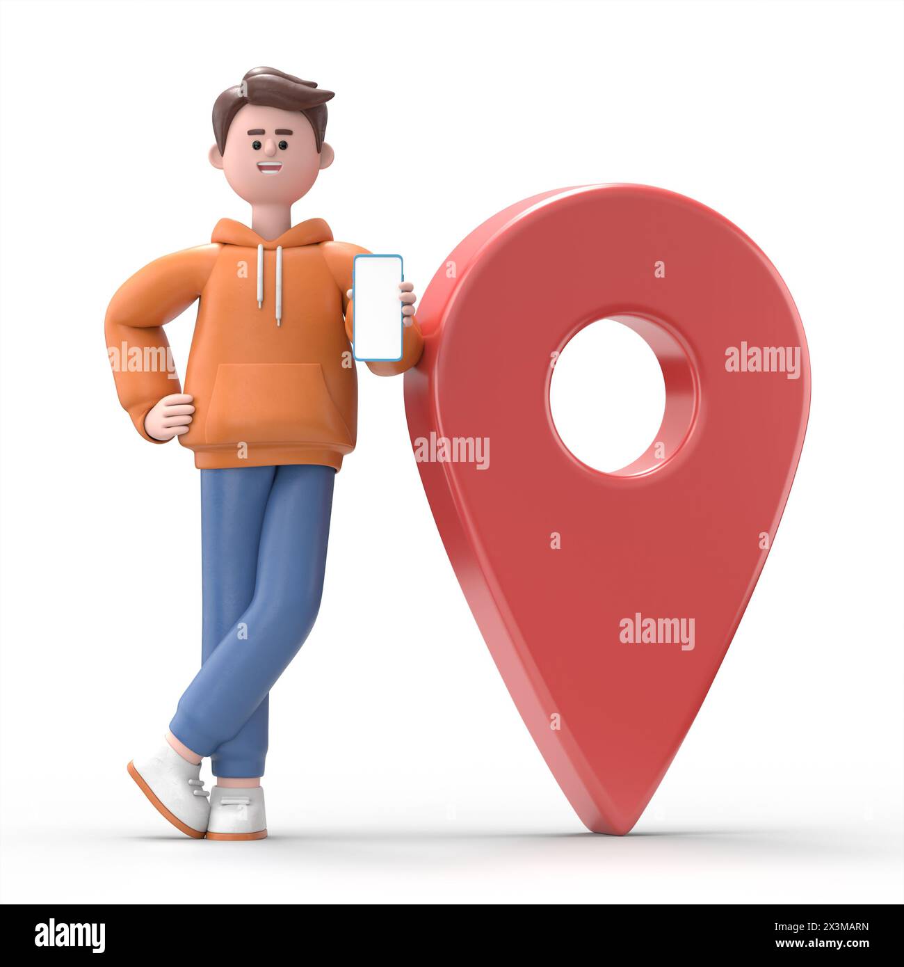 3D illustration of male guy Qadir with Smartphone Standing near ...