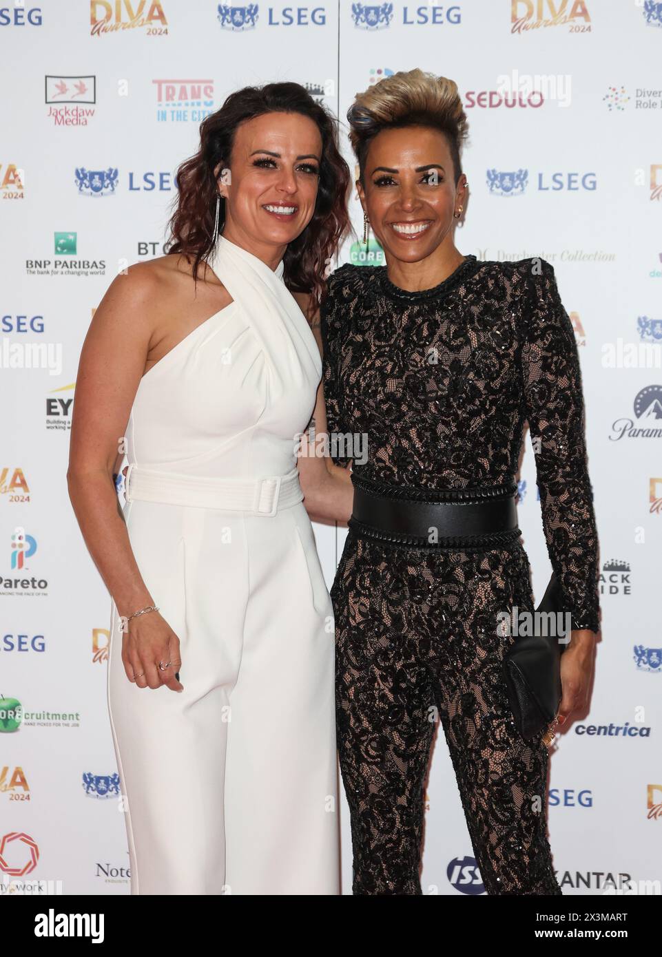 London, UK. 26th Apr, 2024. Louise Cullen and Dame Kelly Holmes seen ...
