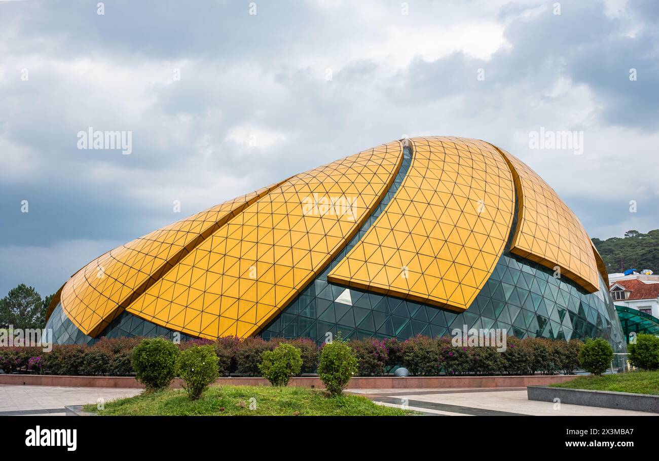 Giant sunflower building at Lam Vien square park. Glass Pavilion in the ...