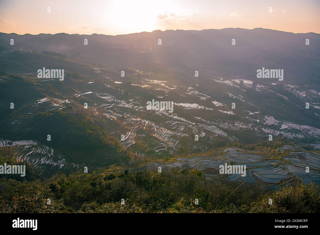 Sunset over YuanYang rice terraces in Yunnan, China, one of the latest ...