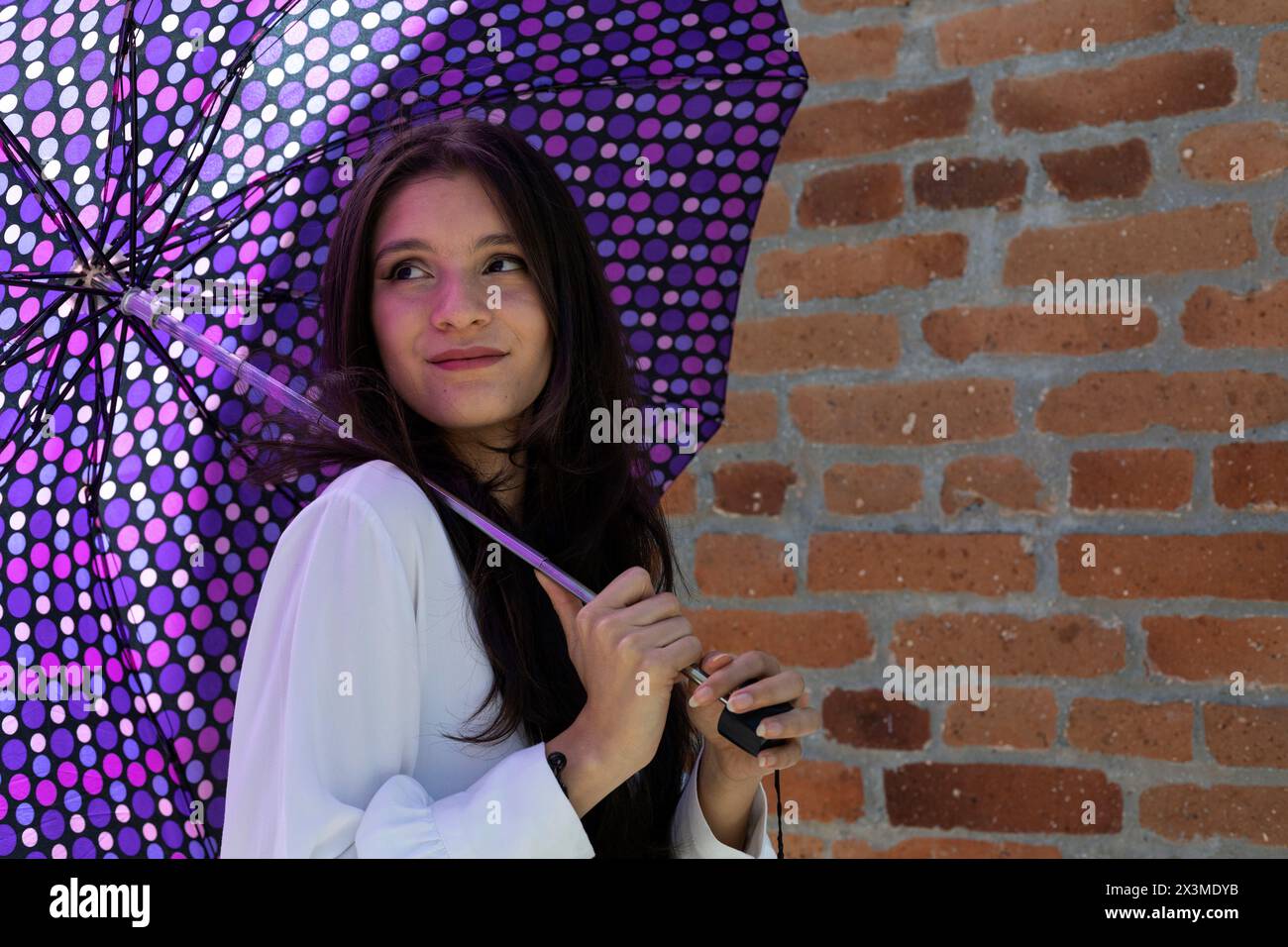 Portrait of beautiful young Latin American woman (24) posing while ...