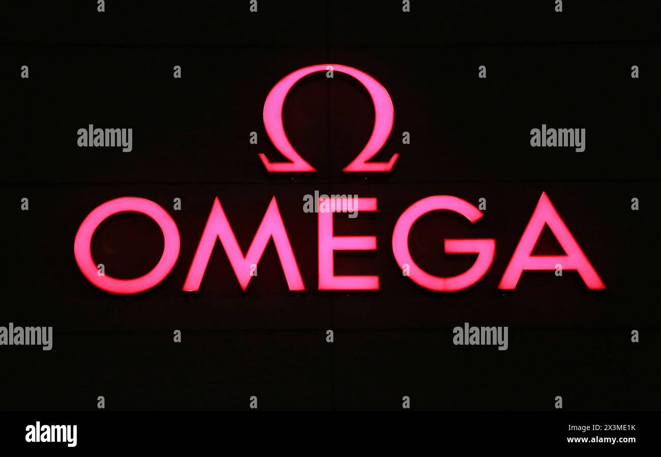 The logo of Omega is seen in Minato Ward, Tokyo on February 8, 2023 ...