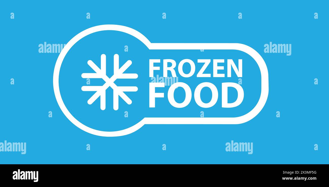 Frozen Food Icon For Product Label With Snowflake Or Ice Crystal Vector Blue Badge Keep Cold