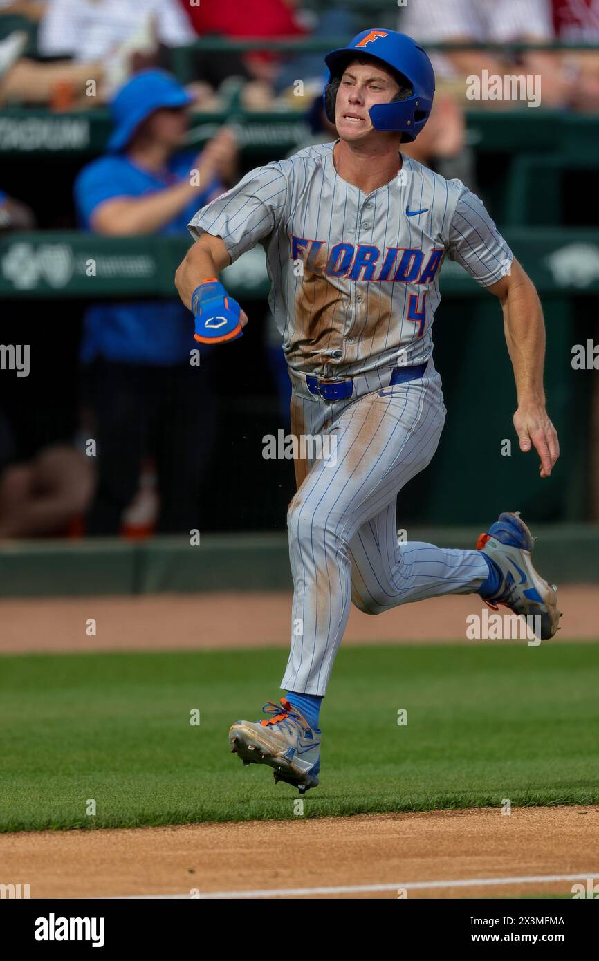 April 27, 2024: Gator base runner Cade Kurland #4 comes down the third ...