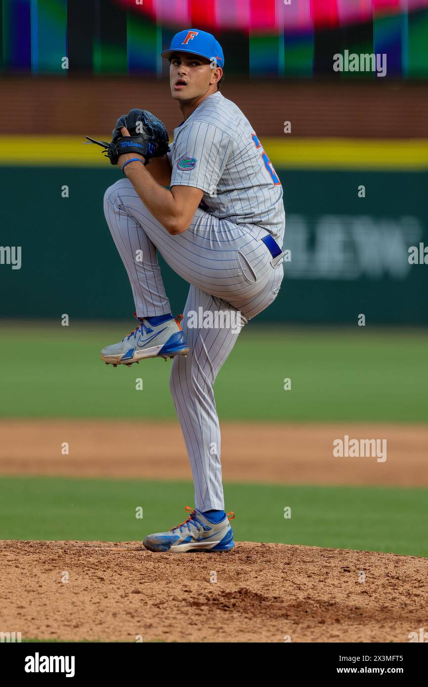 April 27, 2024: Jake Clemente #20 Florida pitcher begins his wind up on ...