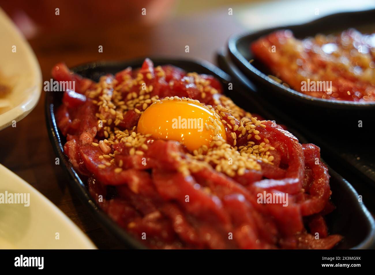 Beef tartare is a traditional Korean dish made by seasoning finely ...