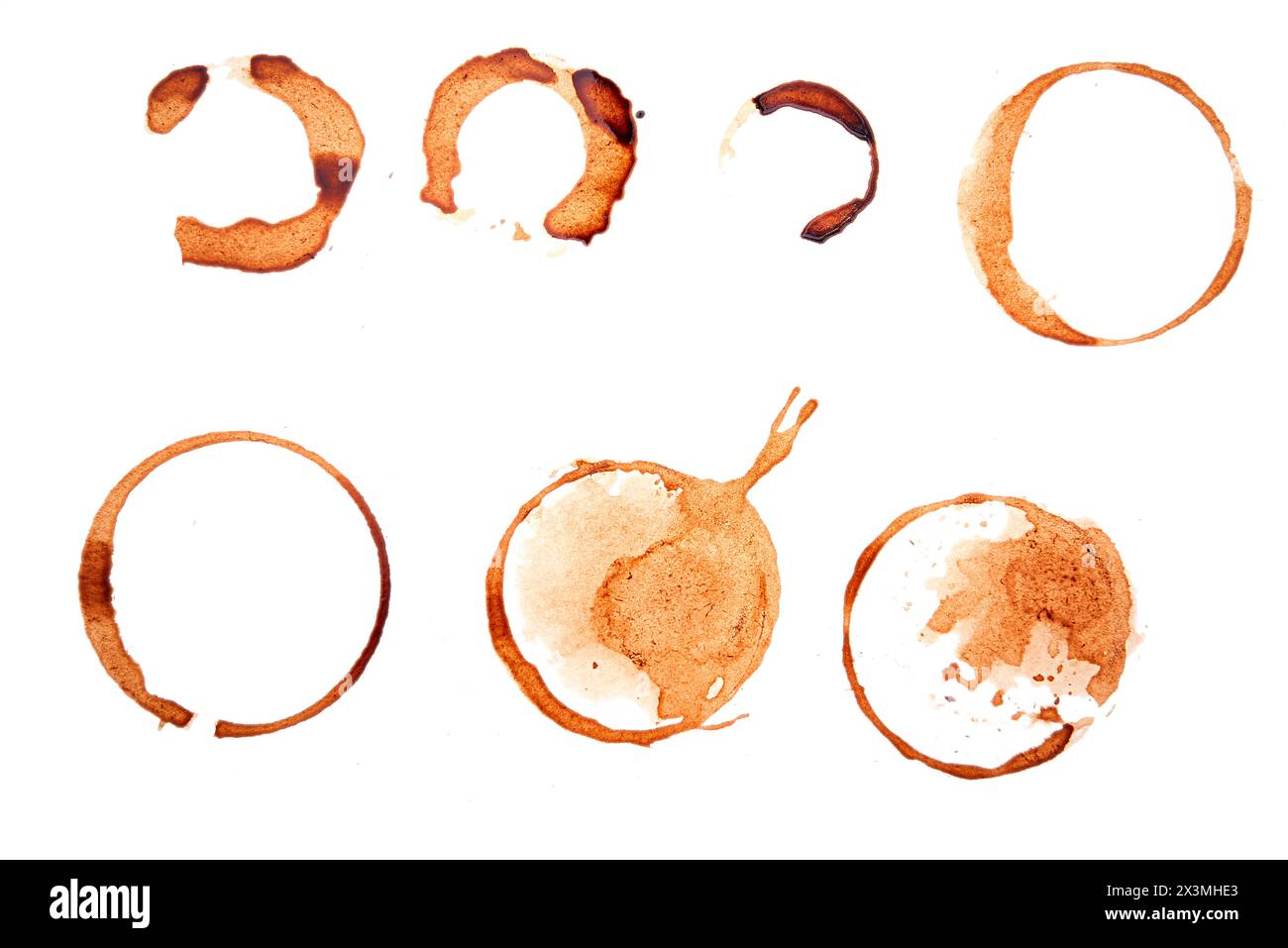 Set of coffee stains, mug imprints, random abstract brown patterns ...