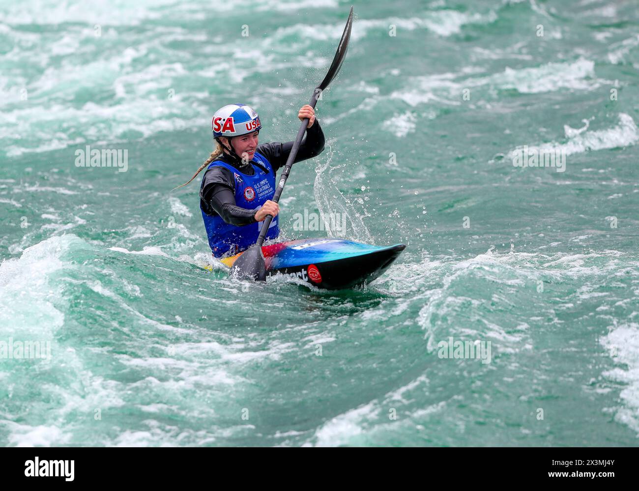 Lane. 27th Apr, 2024. Evy Leibfarth competes in the US Olympic Team ...