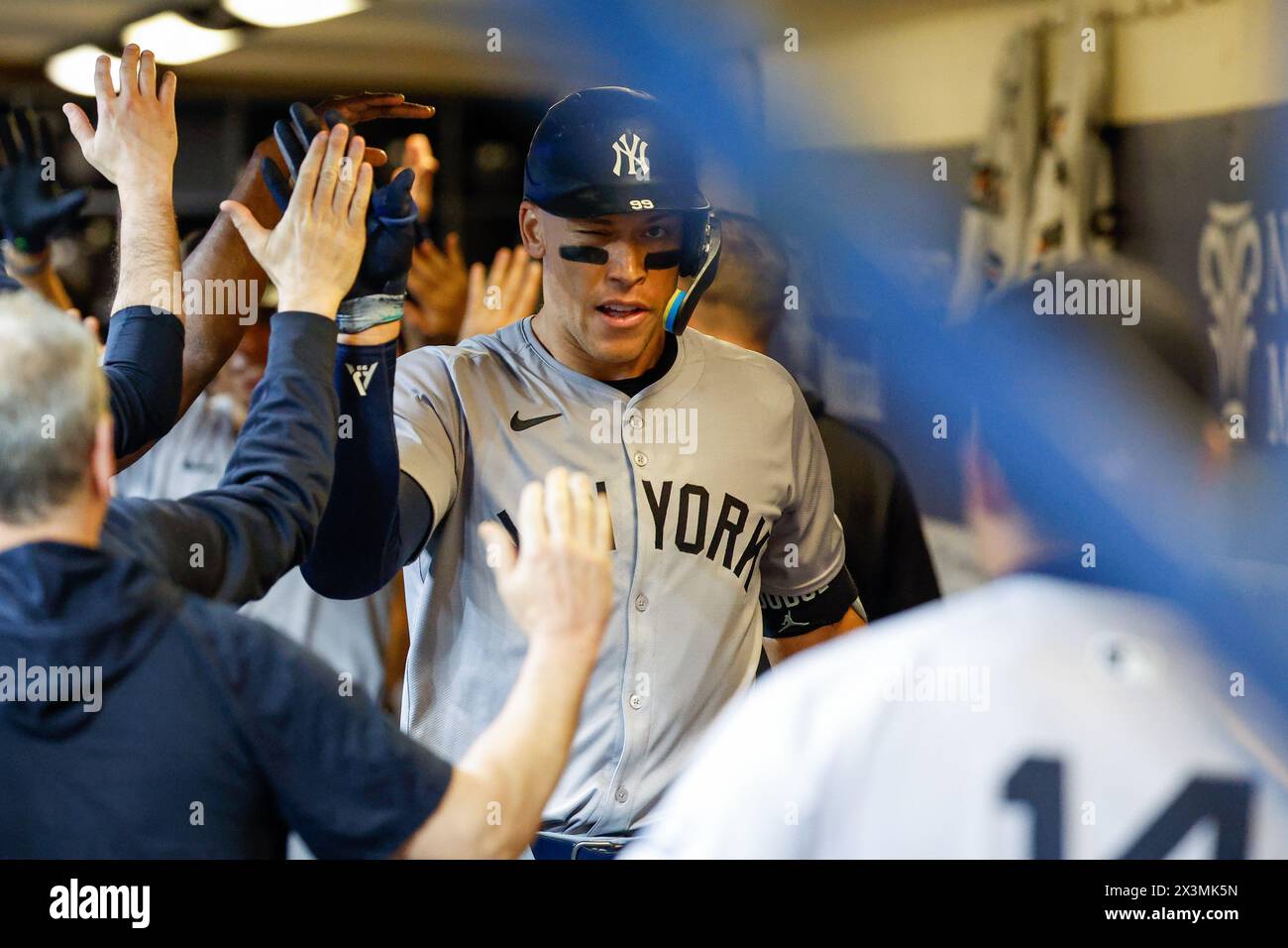 Milwaukee, WI, USA. 27th Apr, 2024. New York Yankees outfielder Aaron ...